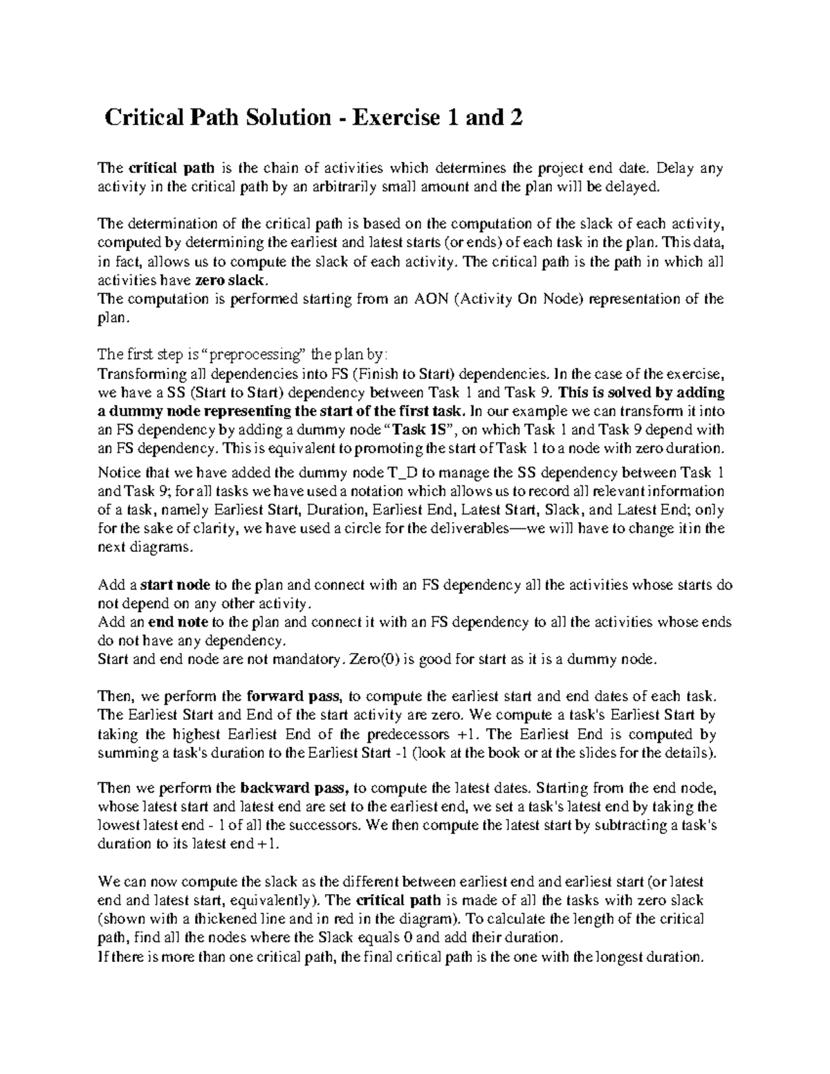 Solution T3 Critical PATH - Critical Path Solution - Exercise 1 and 2 ...