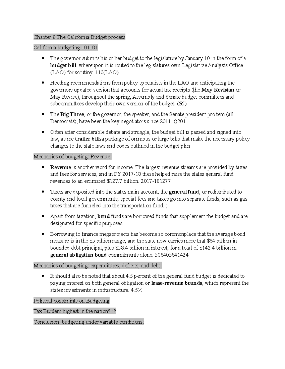Chapter 8 Van Vechten's Book - Chapter 8 The California Budget process ...