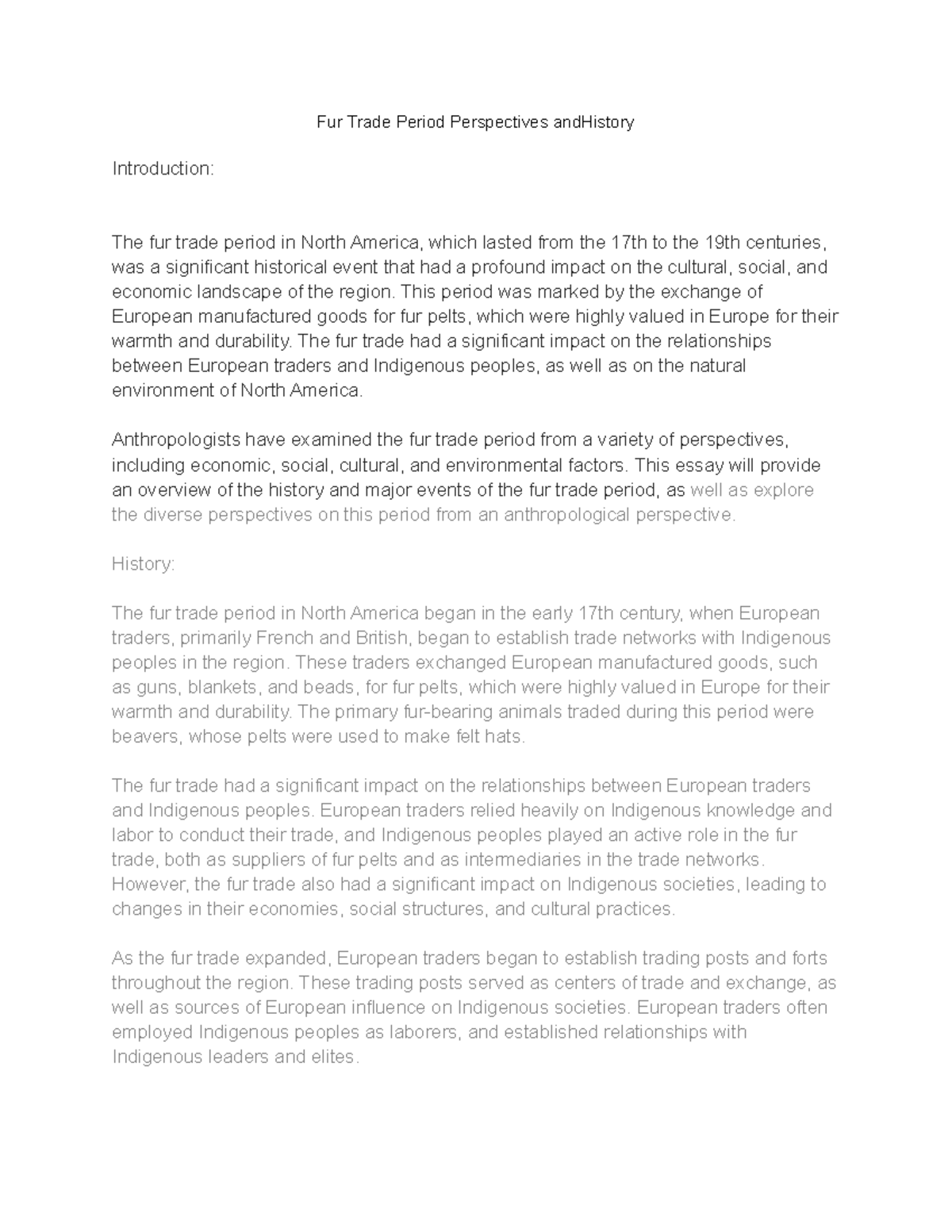 Fur Trade Period Perspectives and History - Fur Trade Period ...