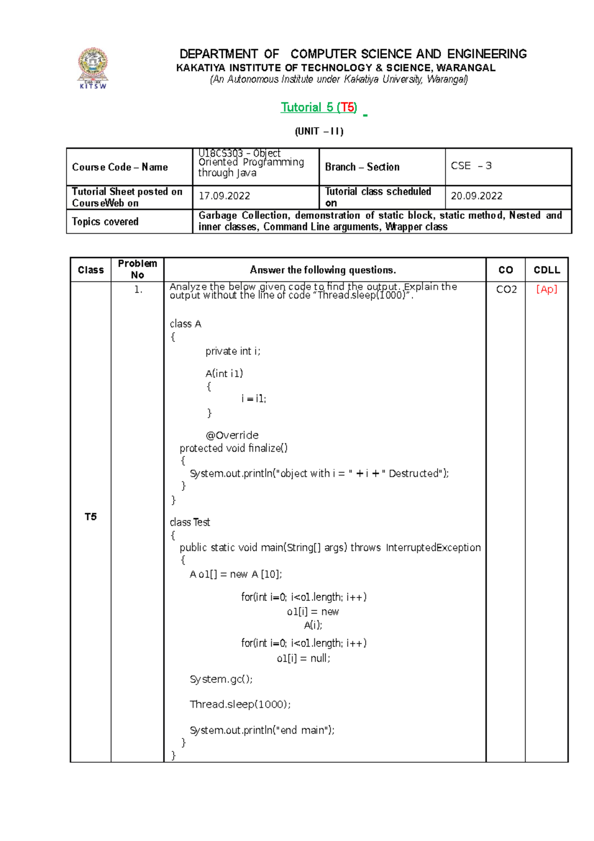 3CSE OOPJ T5 Week5 - Important notes - DEPARTMENT OF COMPUTER SCIENCE ...
