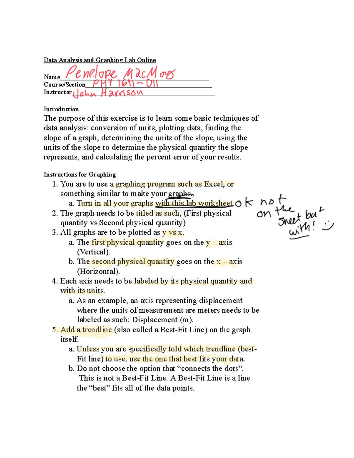 Physics graphing worksheet - Data Analysis and Graphing Lab Online ...