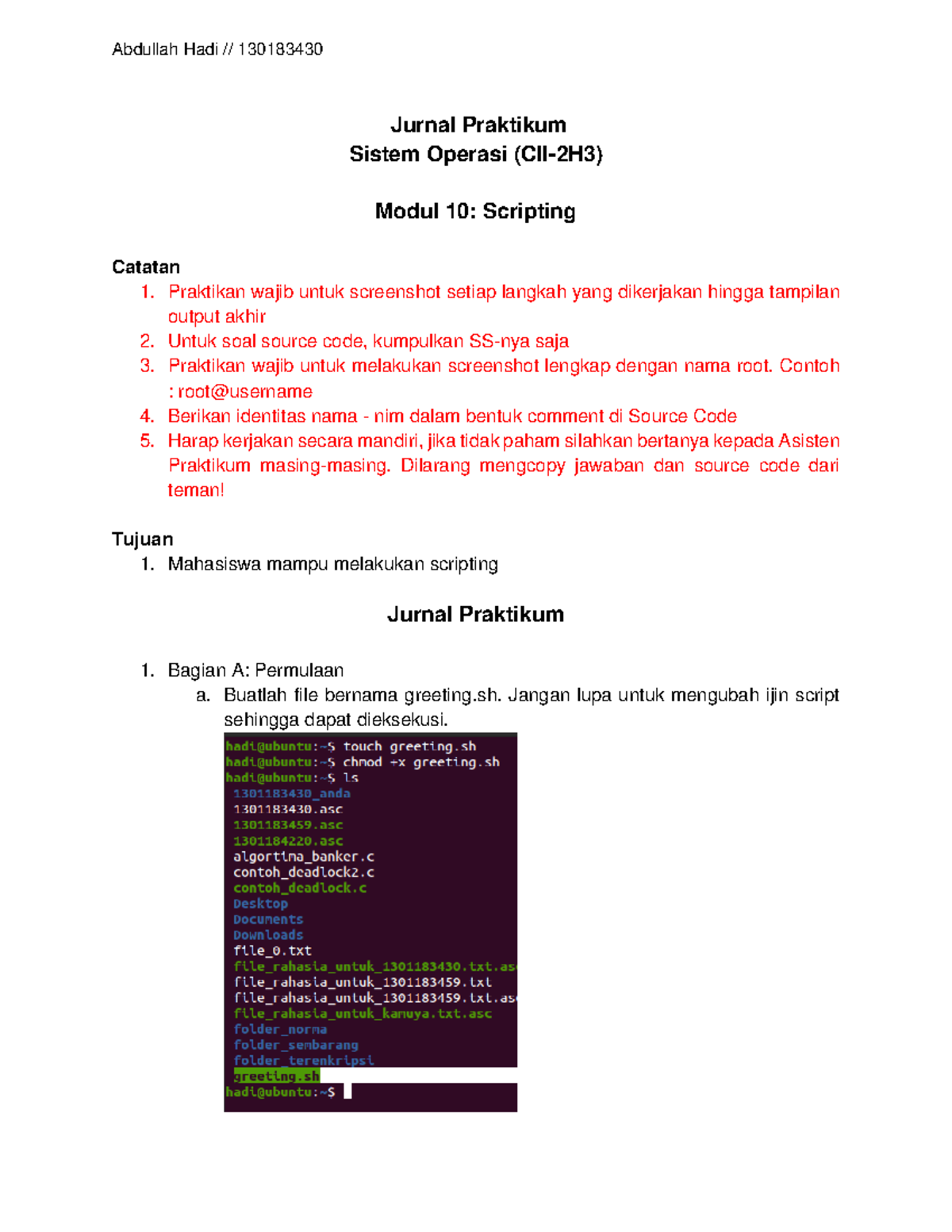 Jurnal MOD10: Scripting - Jurnal Praktikum Sistem Operasi (CII-2H3) Modul 10: Scripting Catatan ...