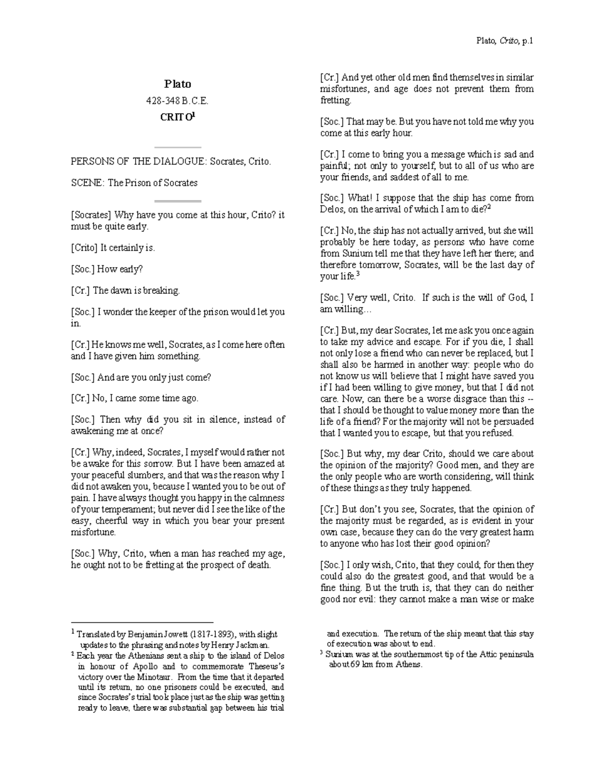 02 plato crito (2022 Edit) - Plato 428 - 348 B.C. CRITO 1 PERSONS OF ...