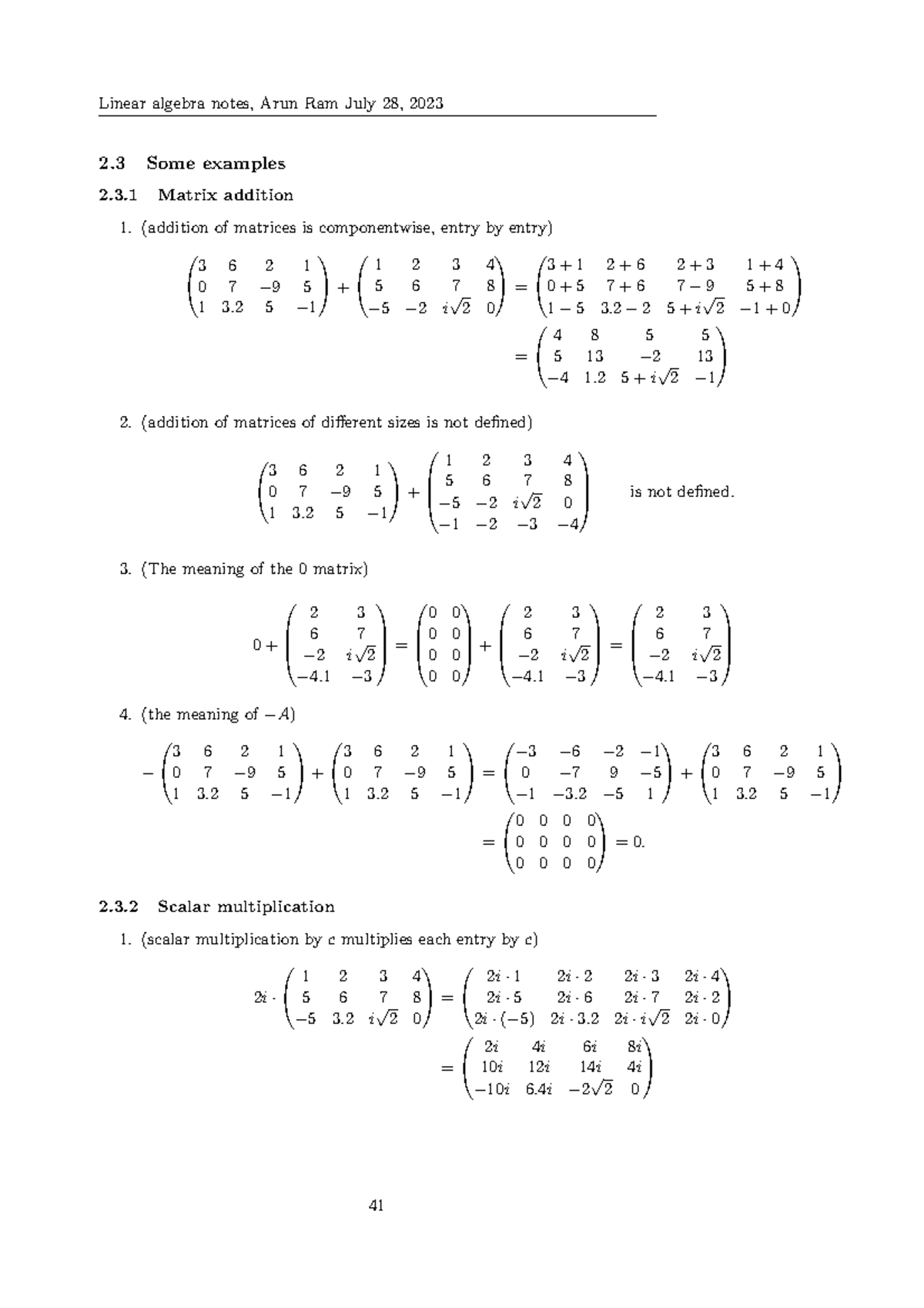 230728 Matrices Some Examples - 2 Some examples 2.3 Matrix addition ...