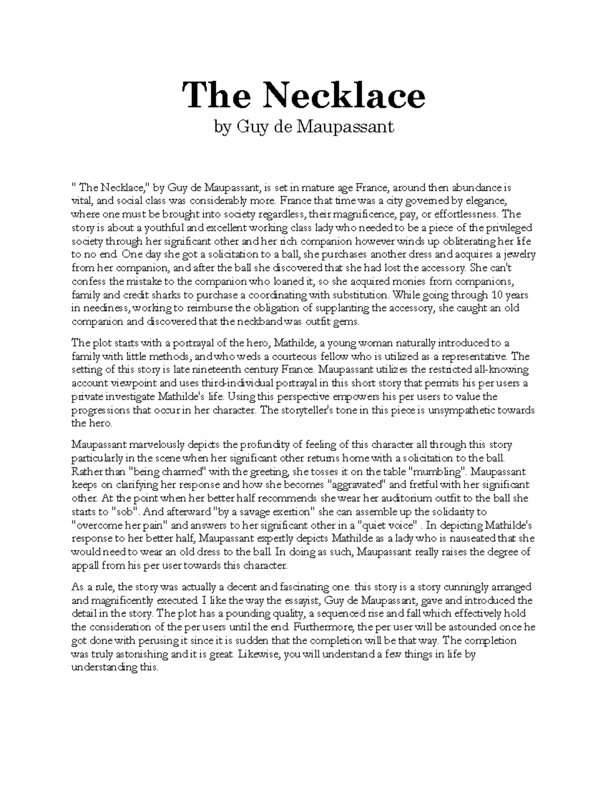 Infante, Leila Mae L - Grade: 9 kid manners - The Necklace by Guy de ...