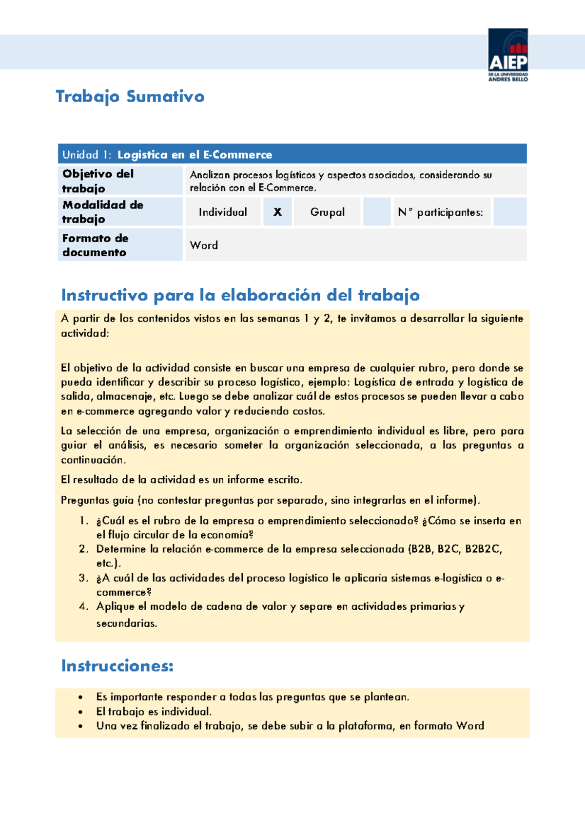 Semana 2 Certifcación - prueba - Trabajo Sumativo Instructivo para la elaboración del trabajo A ...