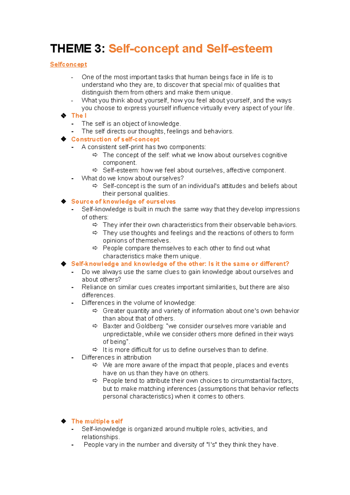 Unit 3 - Lecture notes 3 - THEME 3: Self-concept and Self-esteem ...