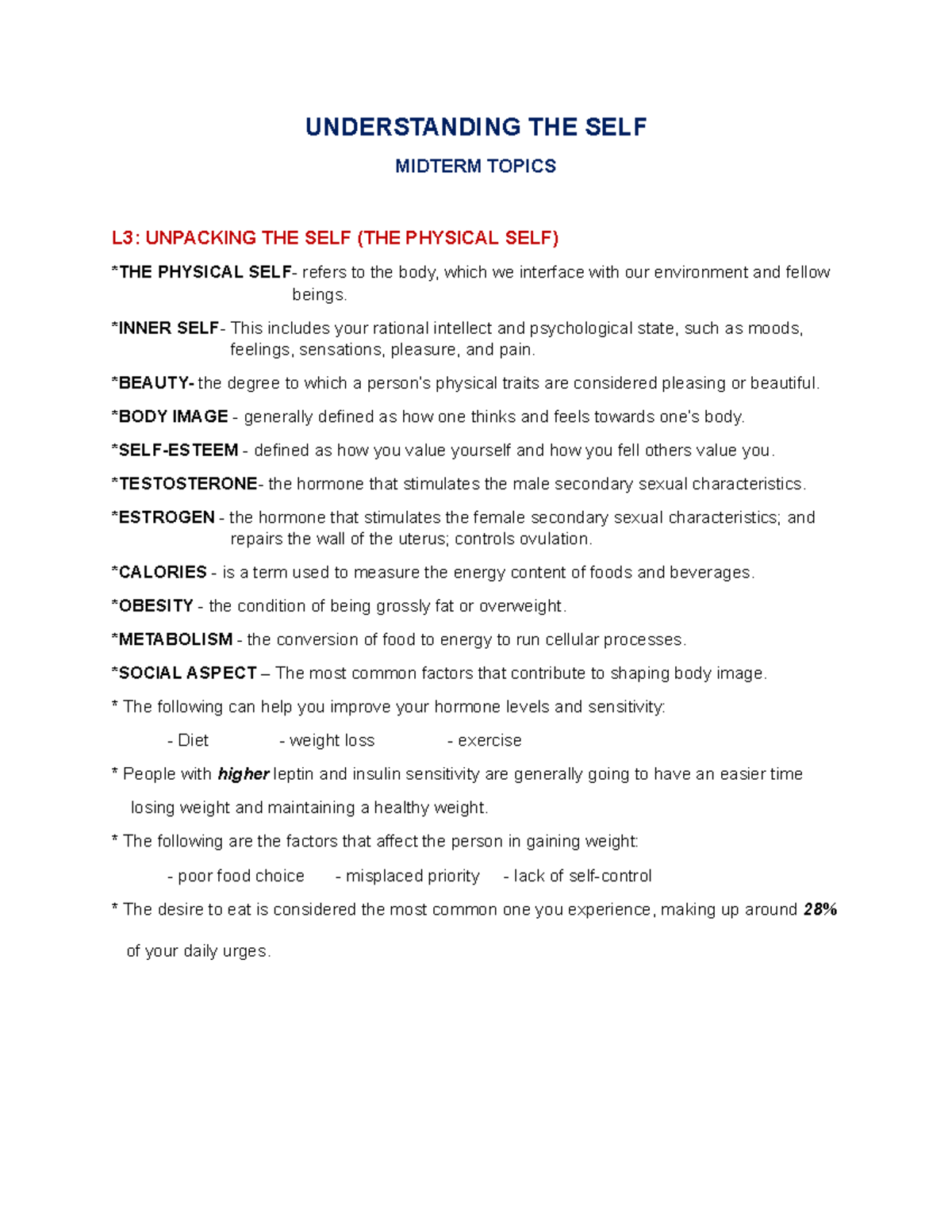 Understanding THE SELF Reviewer - UNDERSTANDING THE SELF MIDTERM TOPICS ...