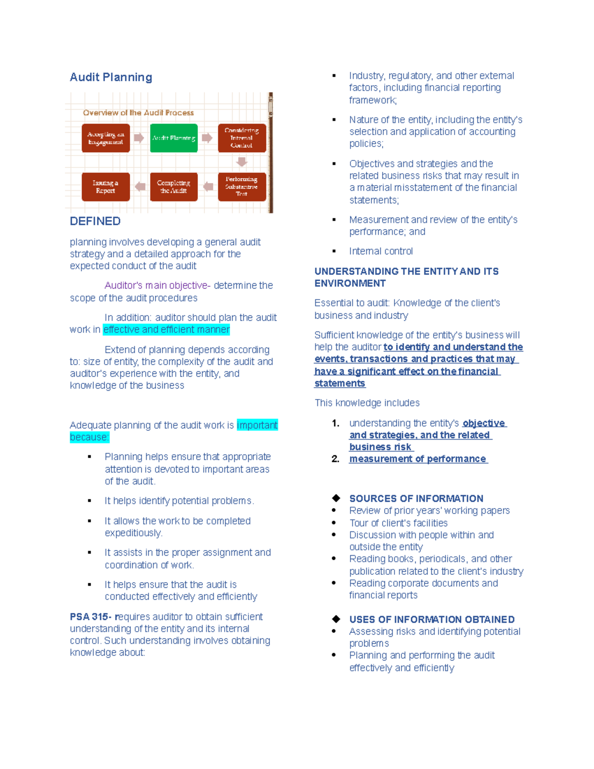 Audit Planning - Lecture notes 5 - Audit Planning DEFINED planning ...