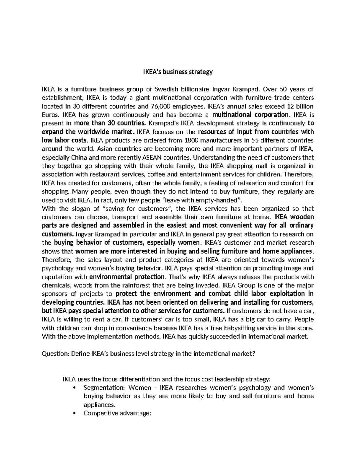 IKEA - case study - IKEA's business strategy IKEA is a furniture ...