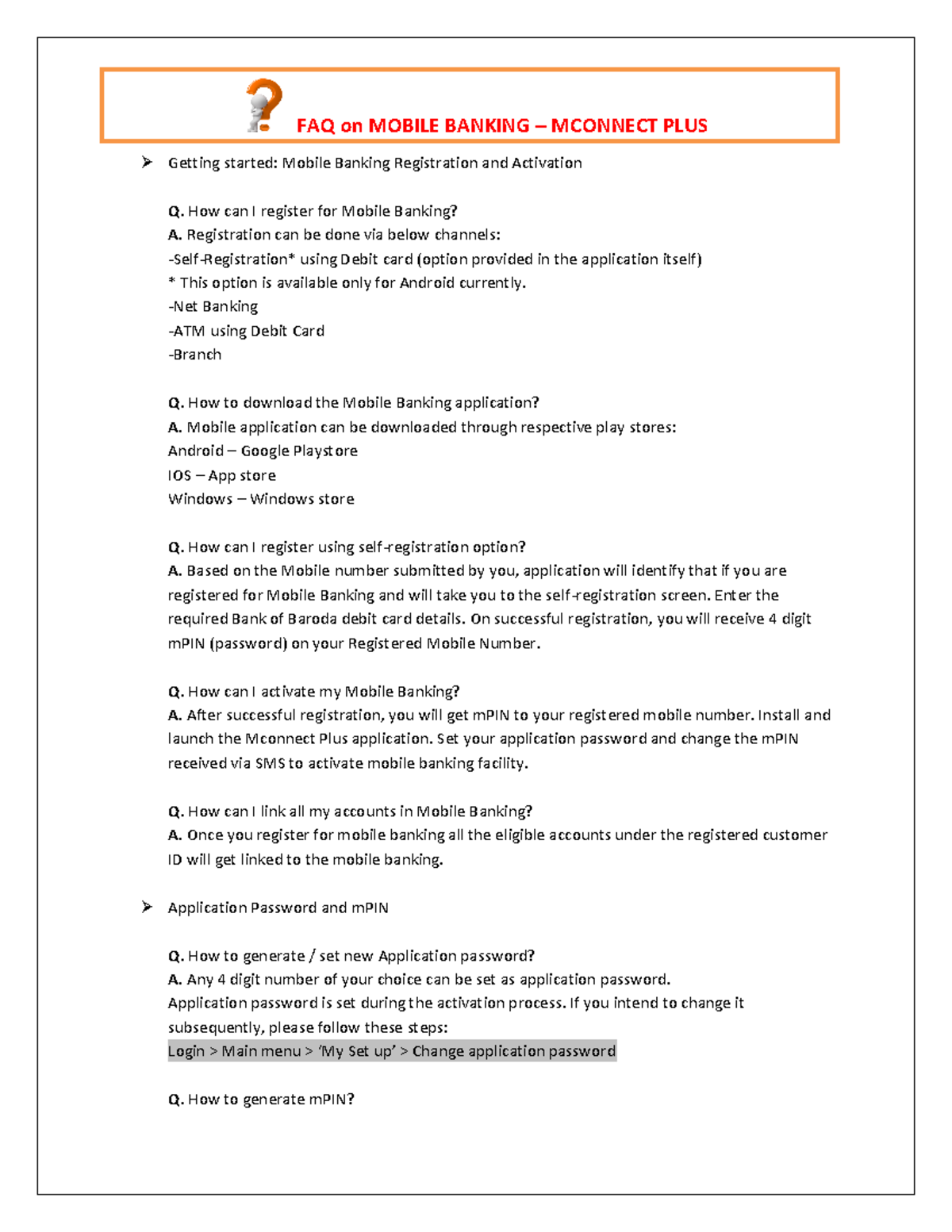 FAQ 04 01 2019 - dfd - Getting started: Mobile Banking Registration and Activation Q. How can I ...