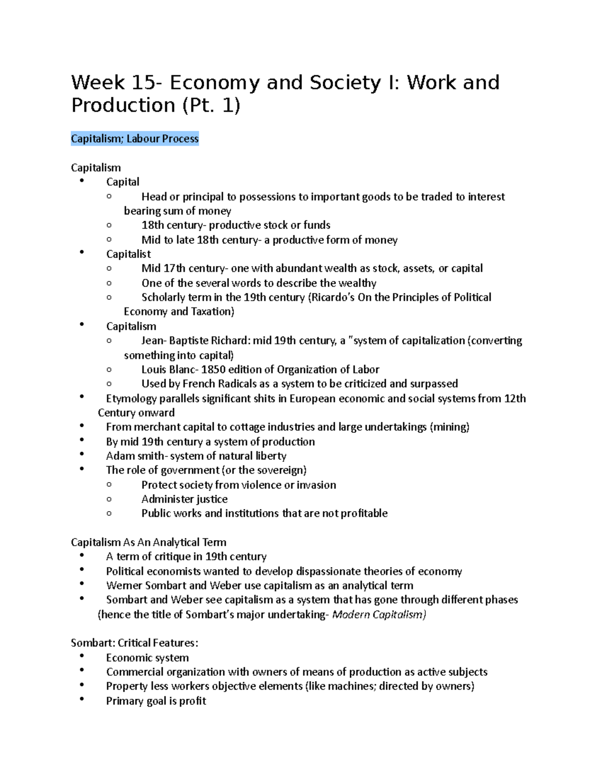 Socy week 15 - week 15 socy notes - Week 15- Economy and Society I ...