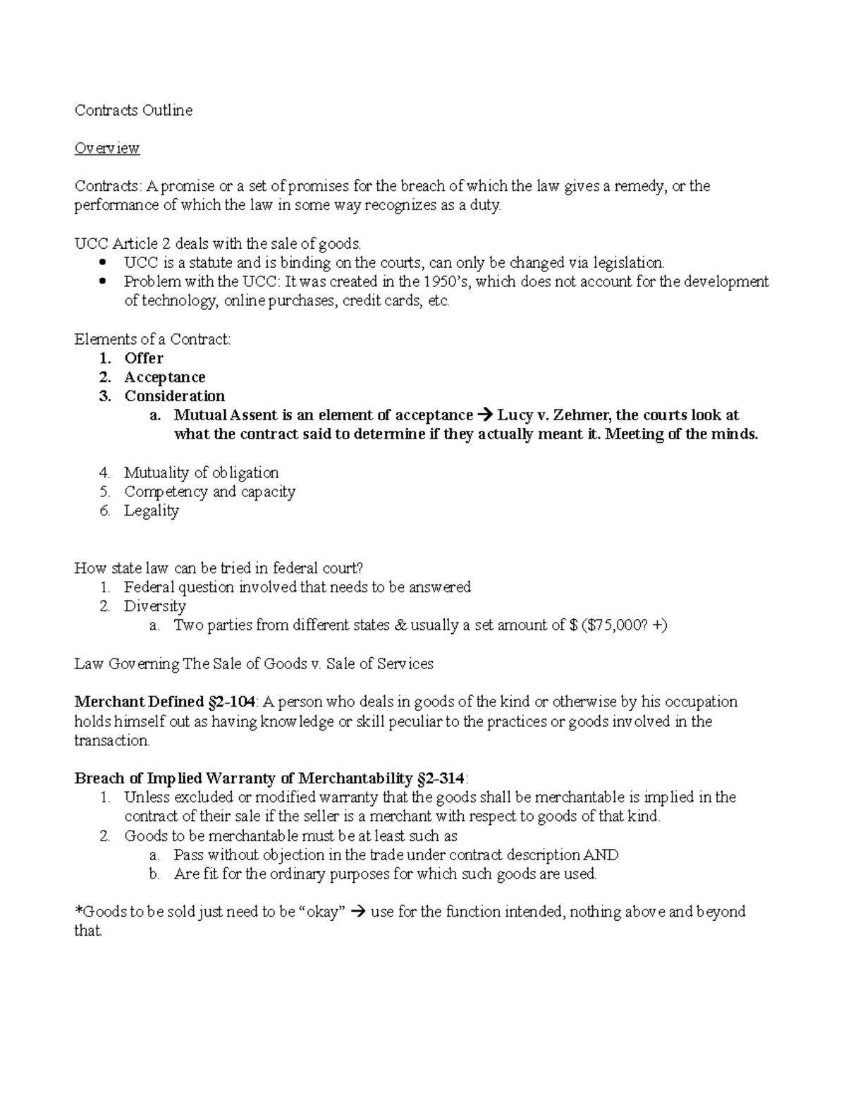 Contracts Outline NYLS Leonard 2021 - Contracts Outline Overview ...