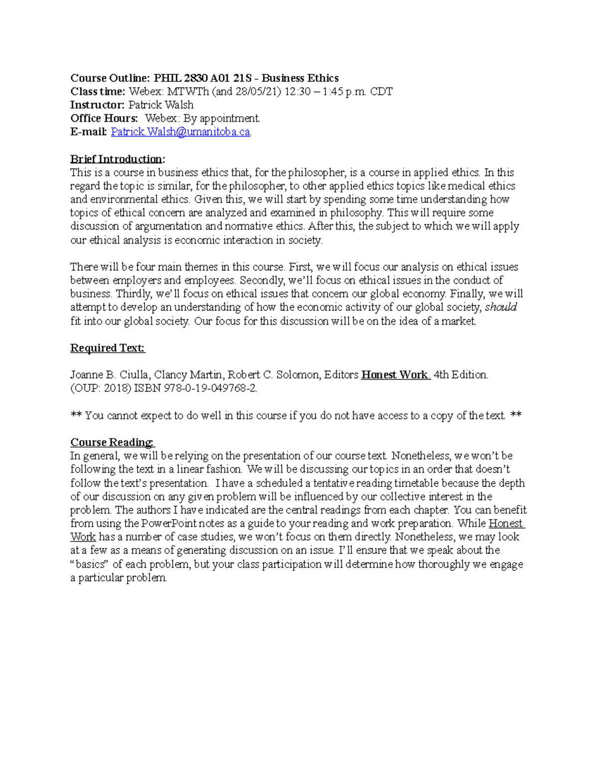 2830 Course Outline 21S - Course Outline: PHIL 2830 A01 21S - Business ...