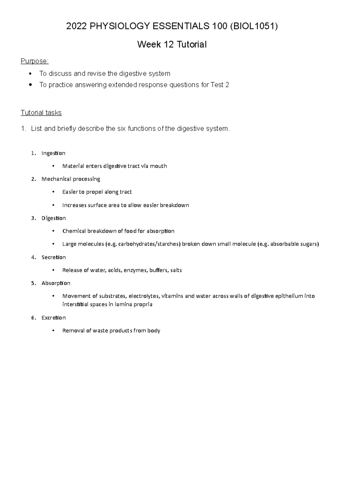 2022 week 12 Digestive tutorial - 2022 PHYSIOLOGY ESSENTIALS 100 ...