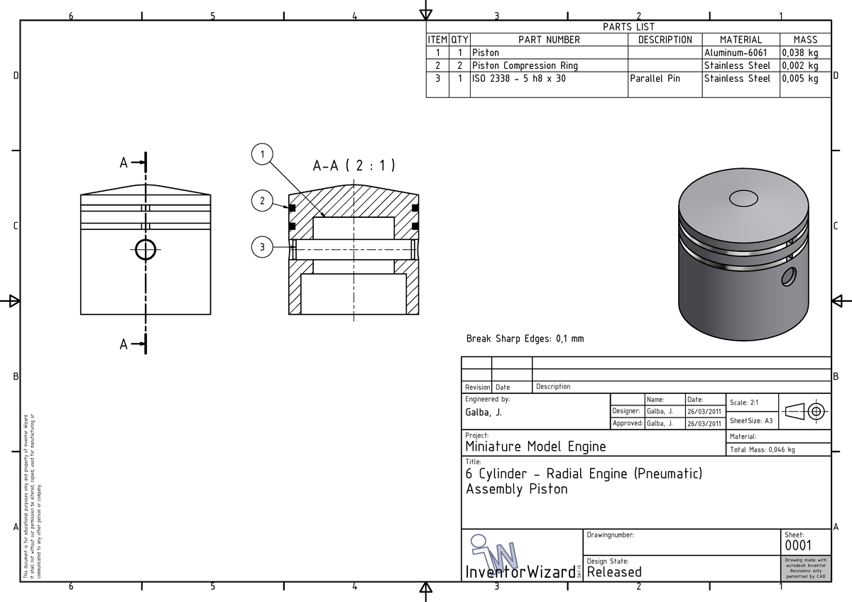 Assembly Piston - hola - AA A-A ( 2 : 1 ) ITEM 231 QTY 211 PistonPiston ...