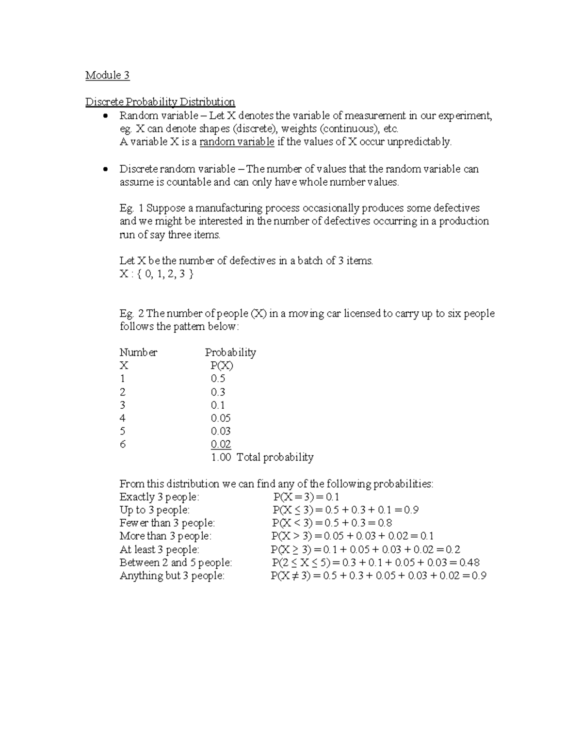 Module 3 additional notes - Module 3 Discrete Probability Distribution ...