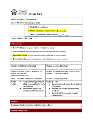 Lesson Plan 4 - Lesson Plan School Counselor: Leah Welhouse Lesson Plan ...