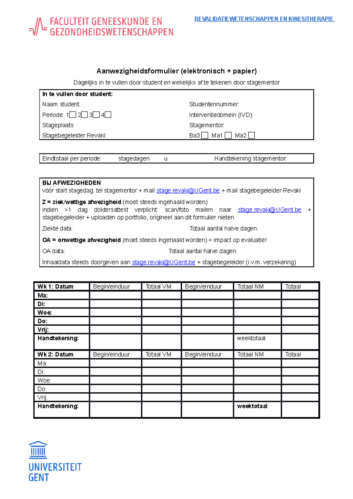 Aanwezigheidsformulier stage - Aanwezigheidsformulier (elektronisch ...