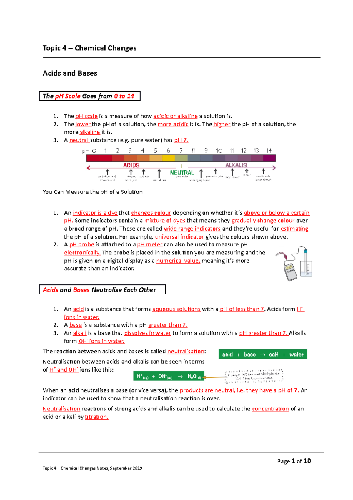 GCSE Chemistry Revision Notes - C4 - Chemical Changes - Sep 2019 ...