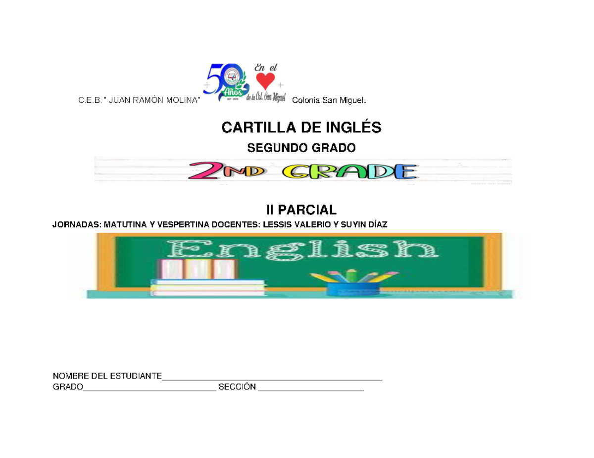 Cartilla Segundo Grado 2 Parcial - C.E. “ JUAN RAMÓN MOLINA” Colonia ...