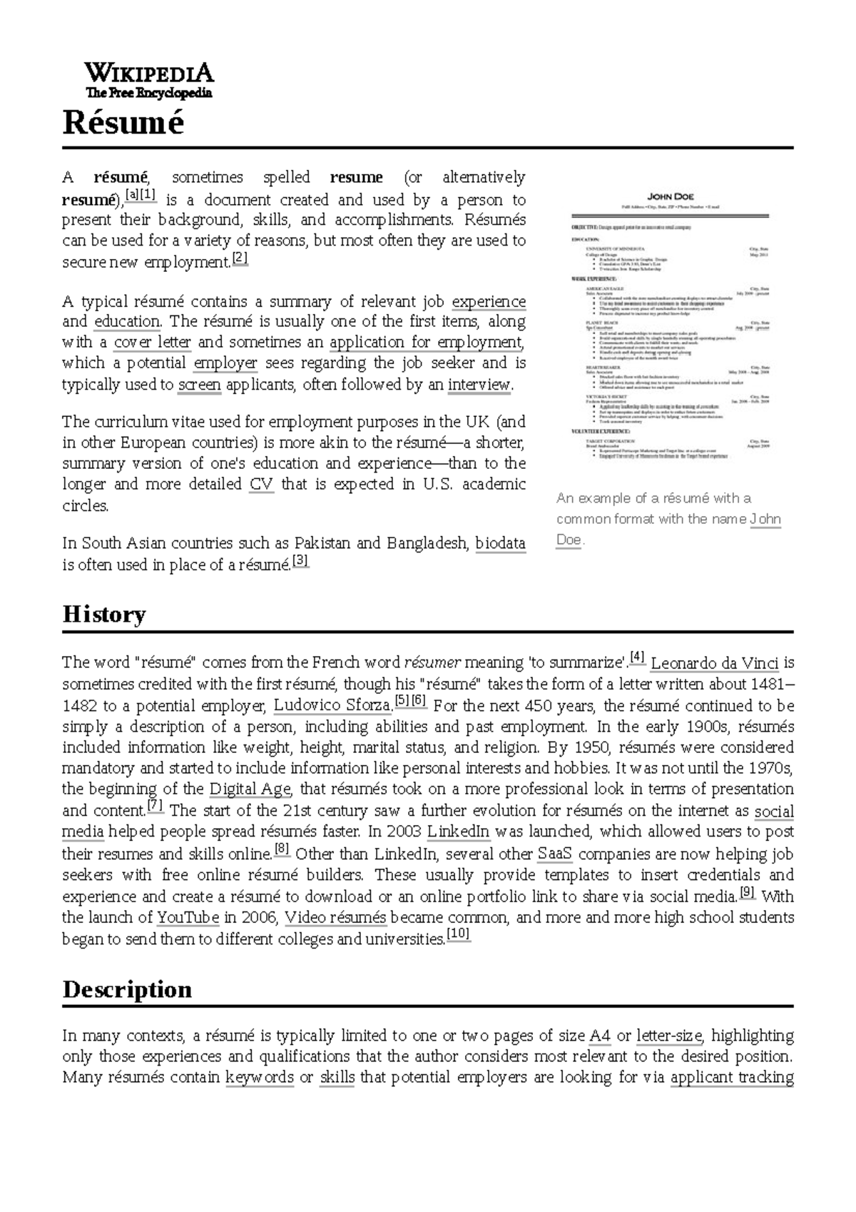 Résumé - Text about hos to make a resume - An example of a résumé with ...