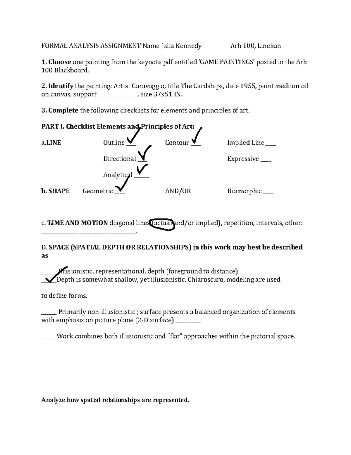 Formal analysis checklist - FORMAL ANALYSIS ASSIGNMENT Name Julia ...