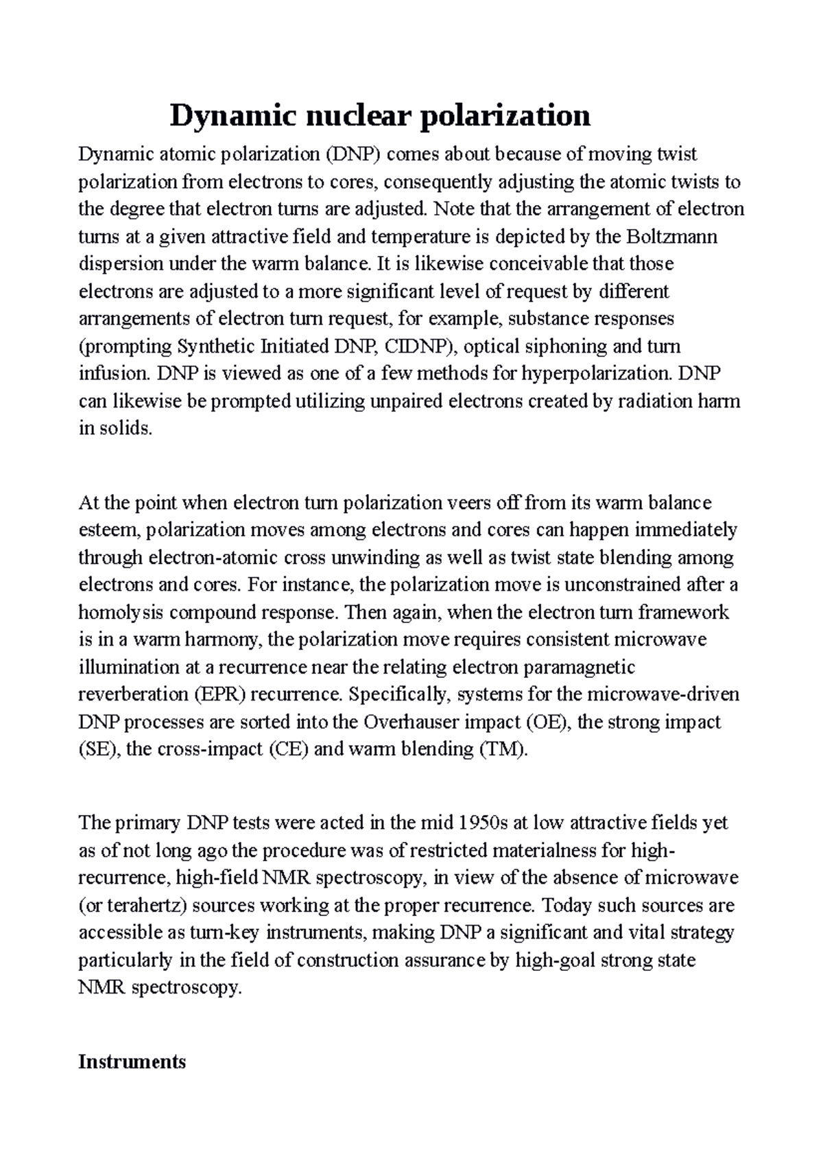 Dynamic Nuclear Polarization Dynamic Nuclear Polarization Dynamic Atomic Polarization Dnp