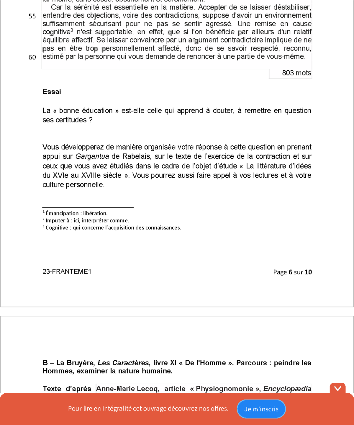 Bac Français 2023 sujets séries techno 3 - 55 60 lui-même, sans cesse ...