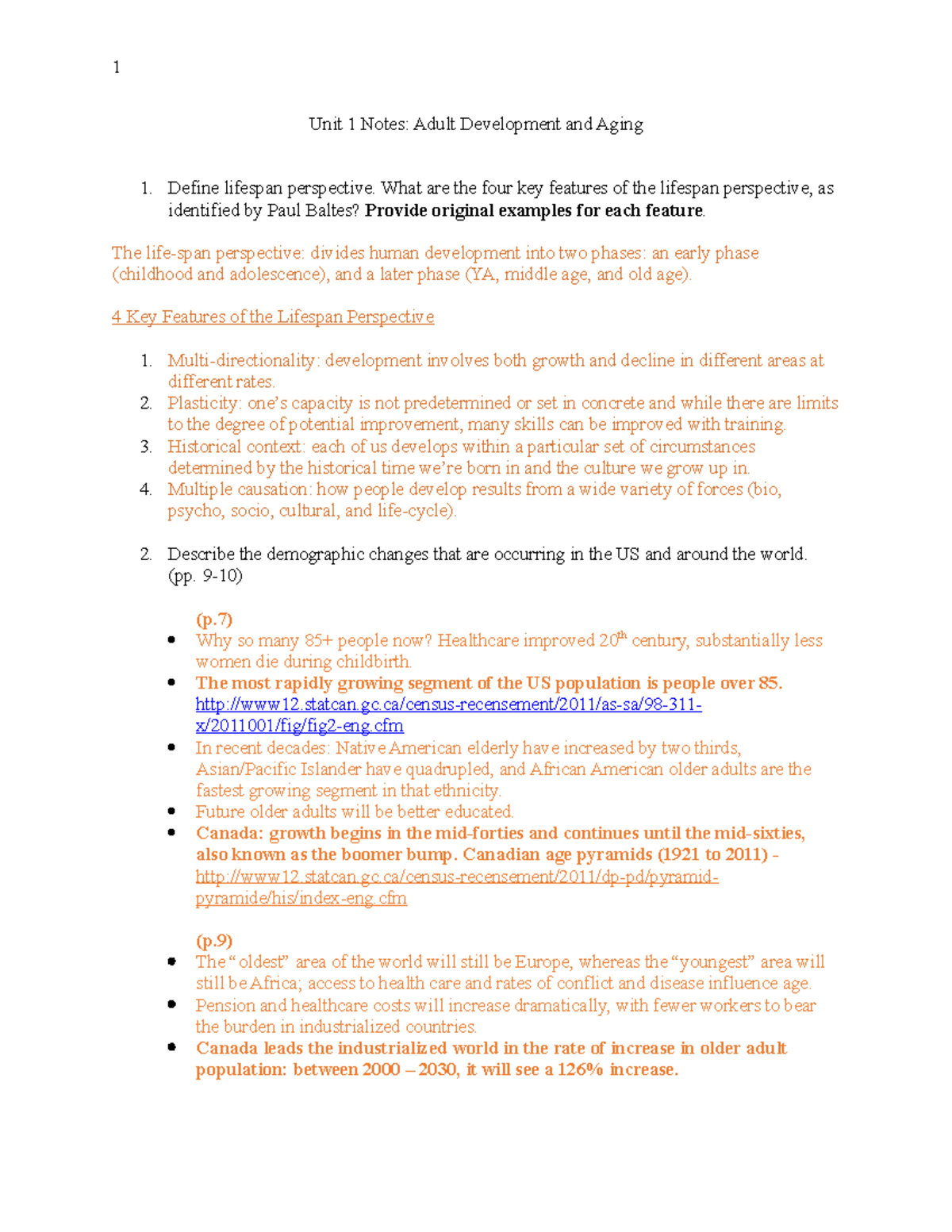 Psych 381 Chp 1 Notes - Unit 1 Notes: Adult Development and Aging ...