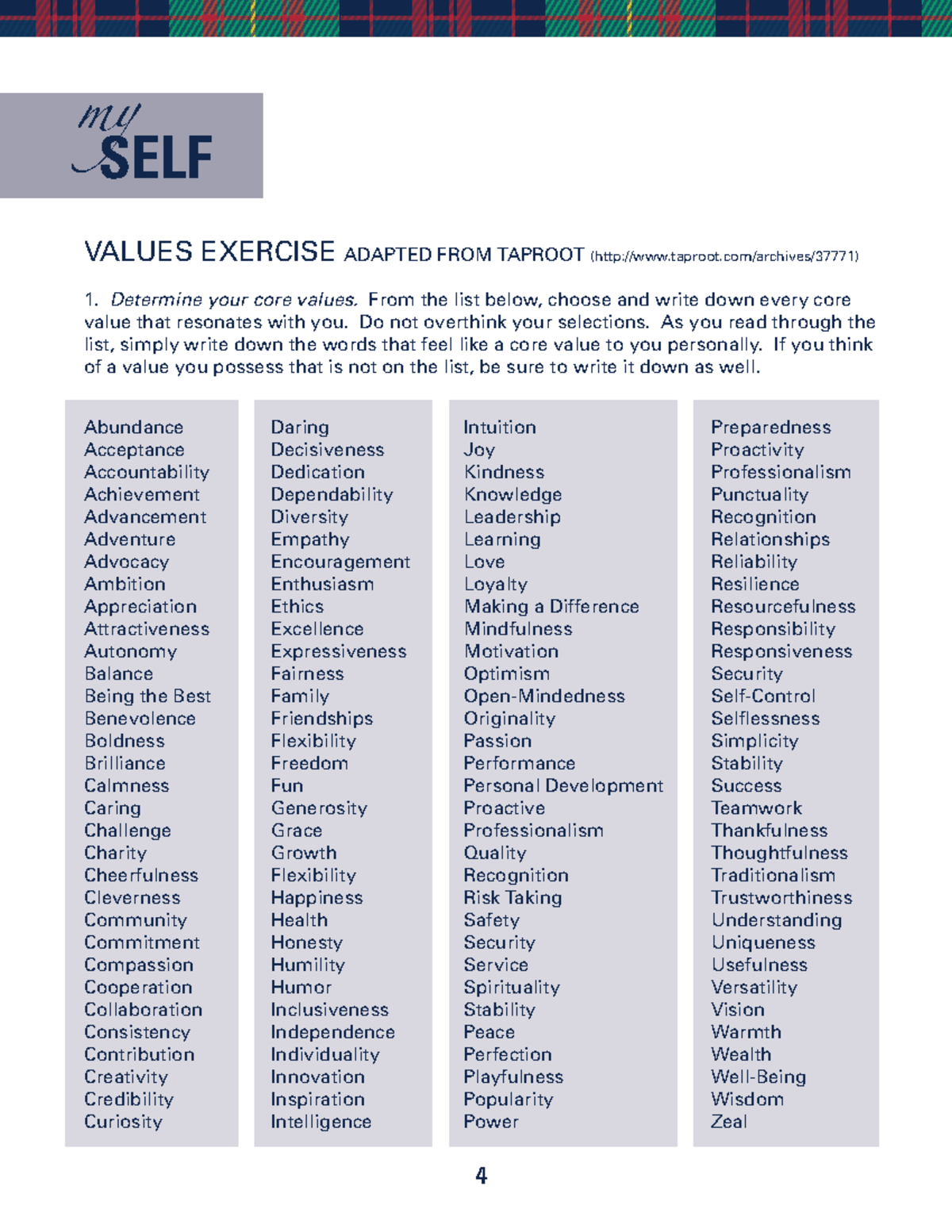 Values-exercise for everyone esp students - VALUES EXERCISE ADAPTED ...