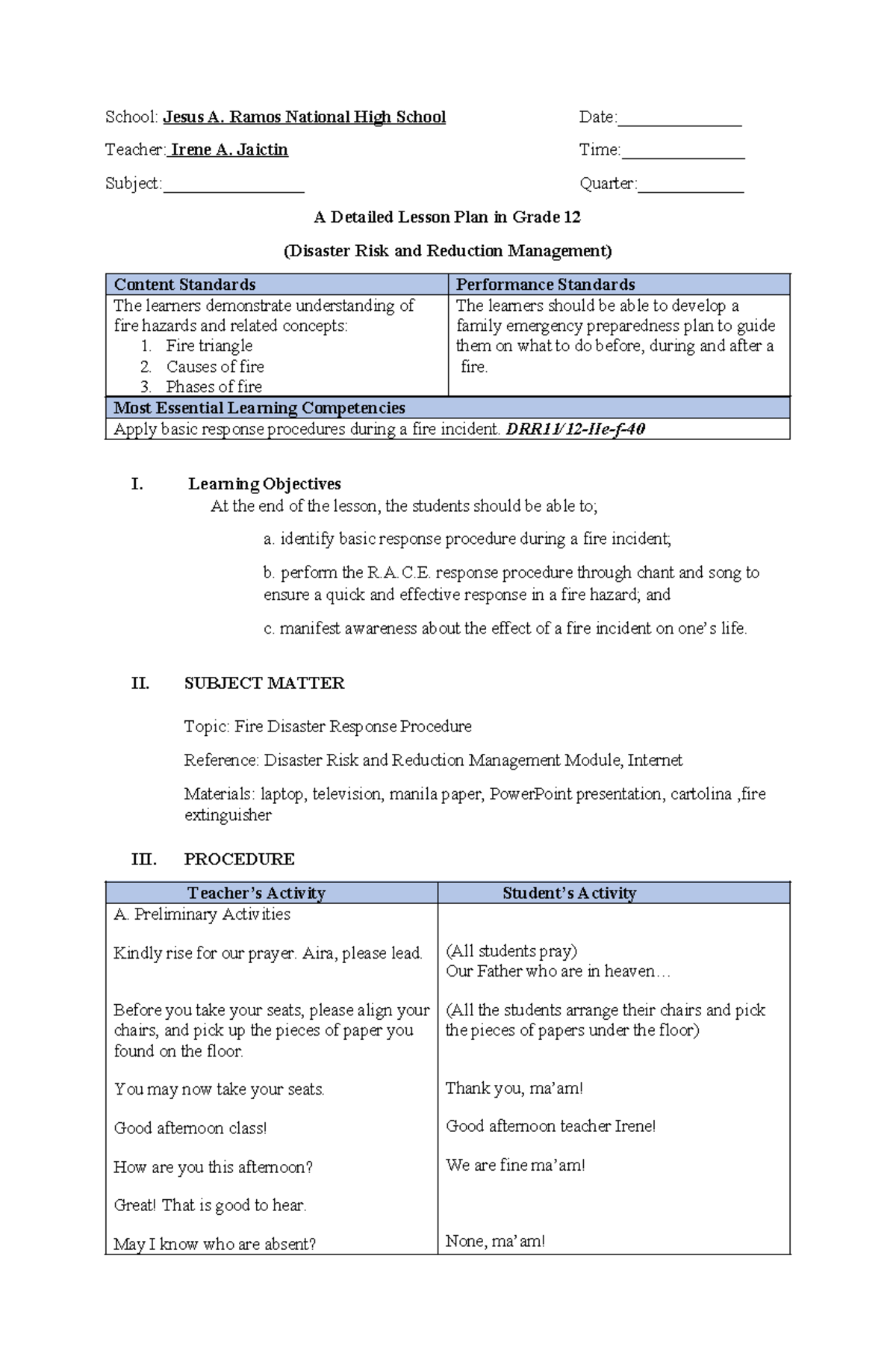Final Demonstration GBY - School: Jesus A. Ramos National High School ...