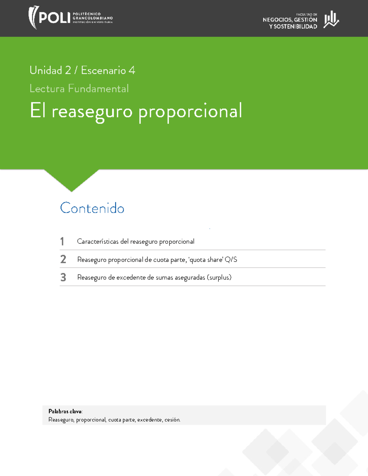 Escenario 4 El reaseguro proporcional - Palabras clave: Reaseguro, proporcional, cuota parte ...