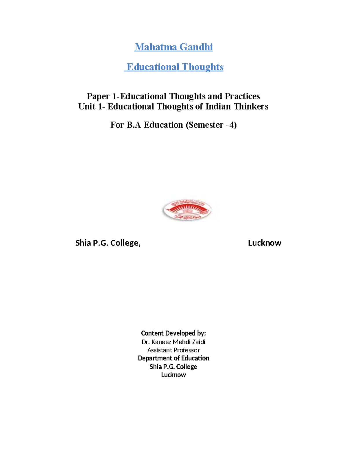 Mahatma Gandhi Educational Thoughts - Mahatma Gandhi Educational ...