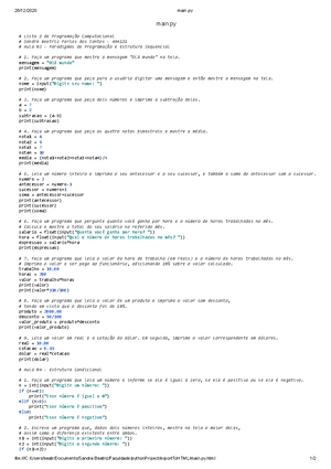 Lista de Exercícios - Python - CURSO DE PYTHON - LISTA DE EXERCÍCIOS ...