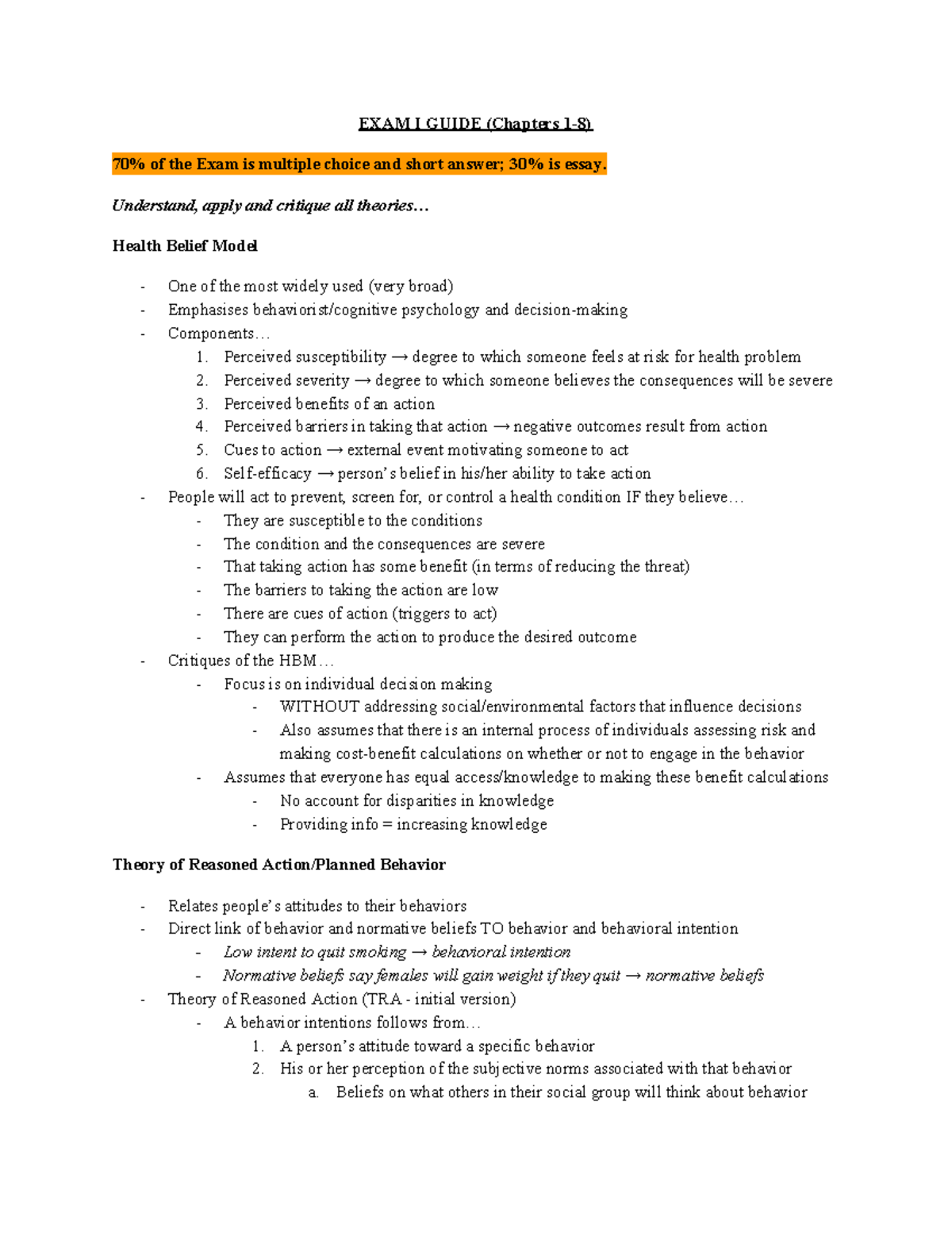 PH Edu Midterm Study Outline - EXAM I GUIDE (Chapters 1-8) 70% of the ...