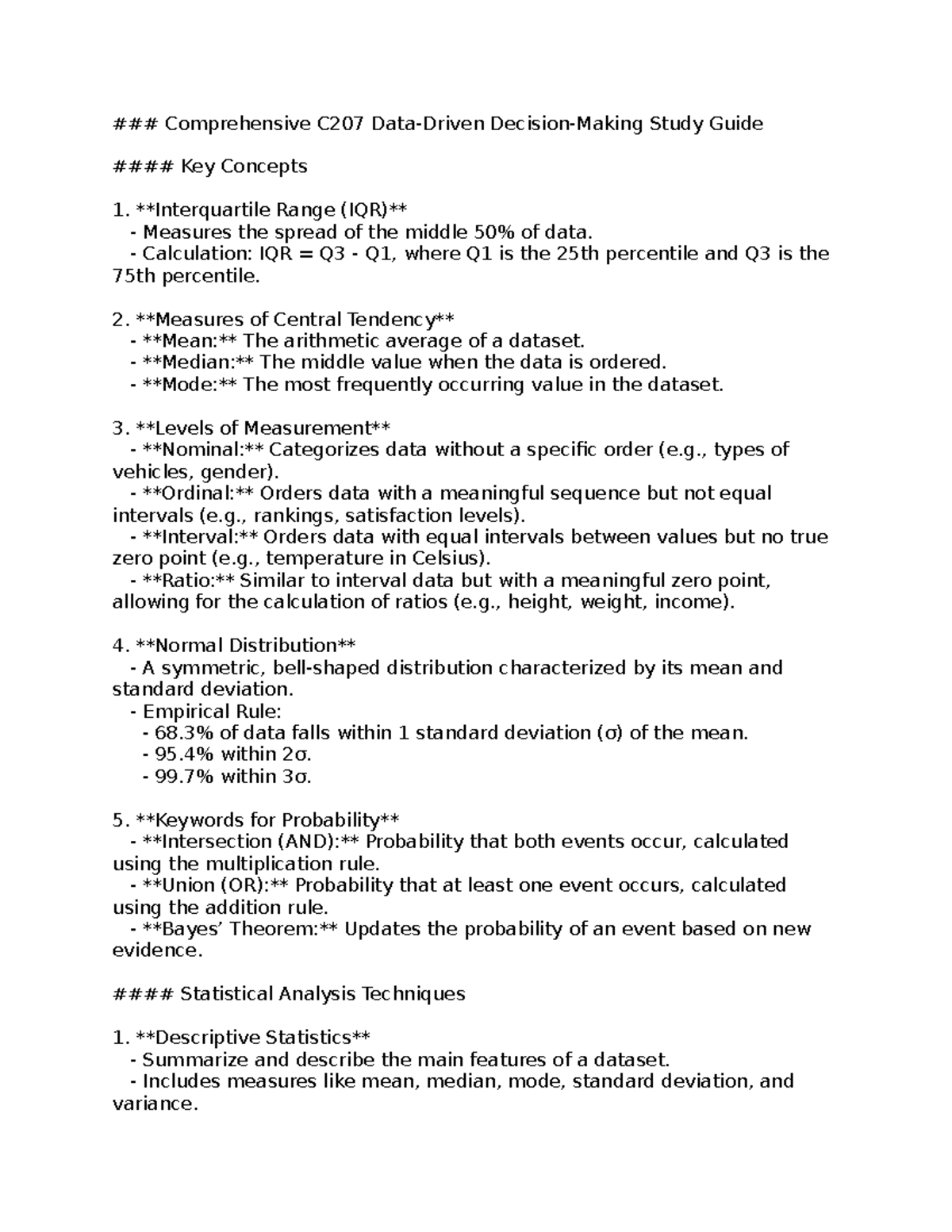 C207 study guide part 3 - Comprehensive C207 Data-Driven Decision-Making Study Guide Key ...