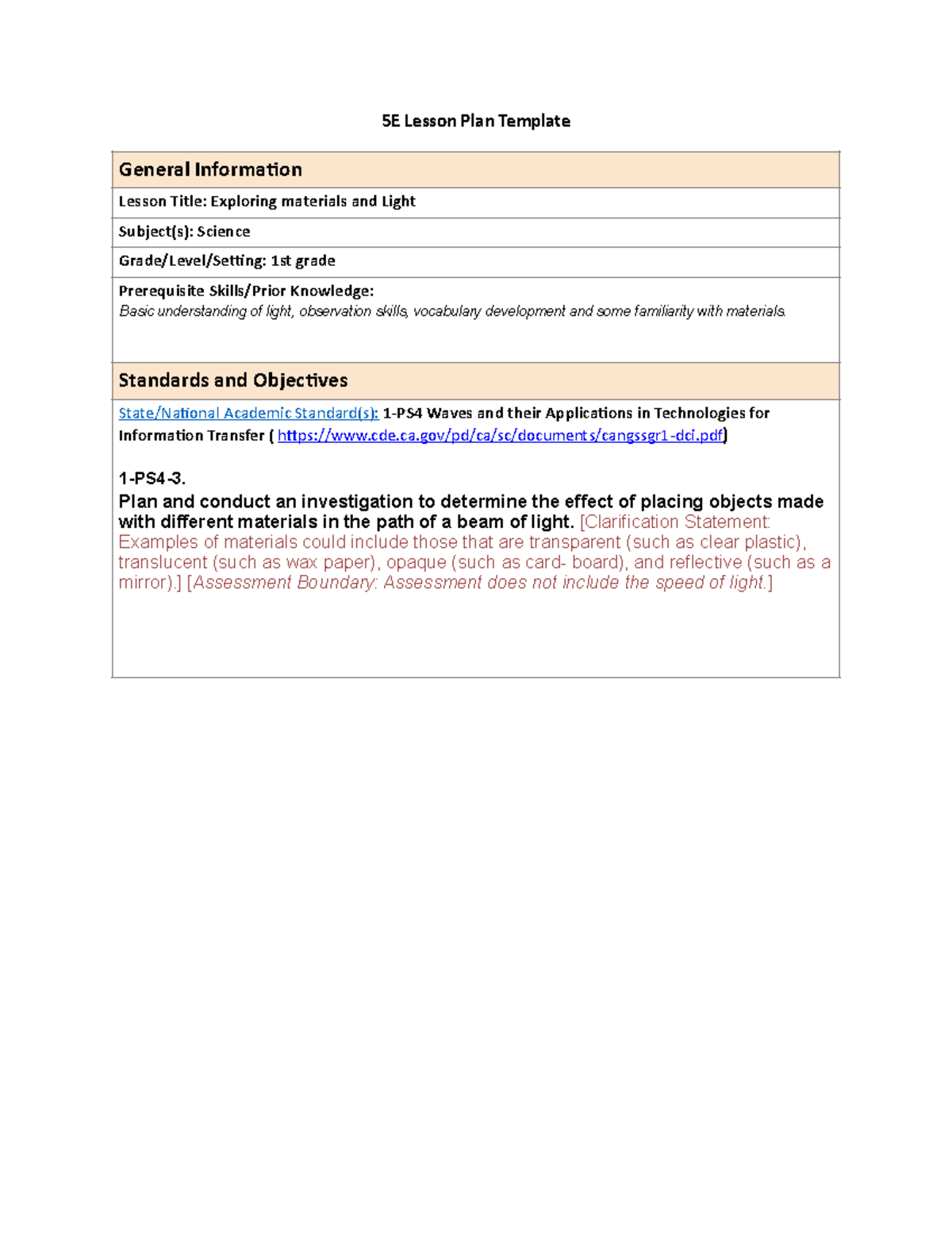 Science C108 Ti Draft 2 - Task 1 Part 1. - 5E Lesson Plan Template ...