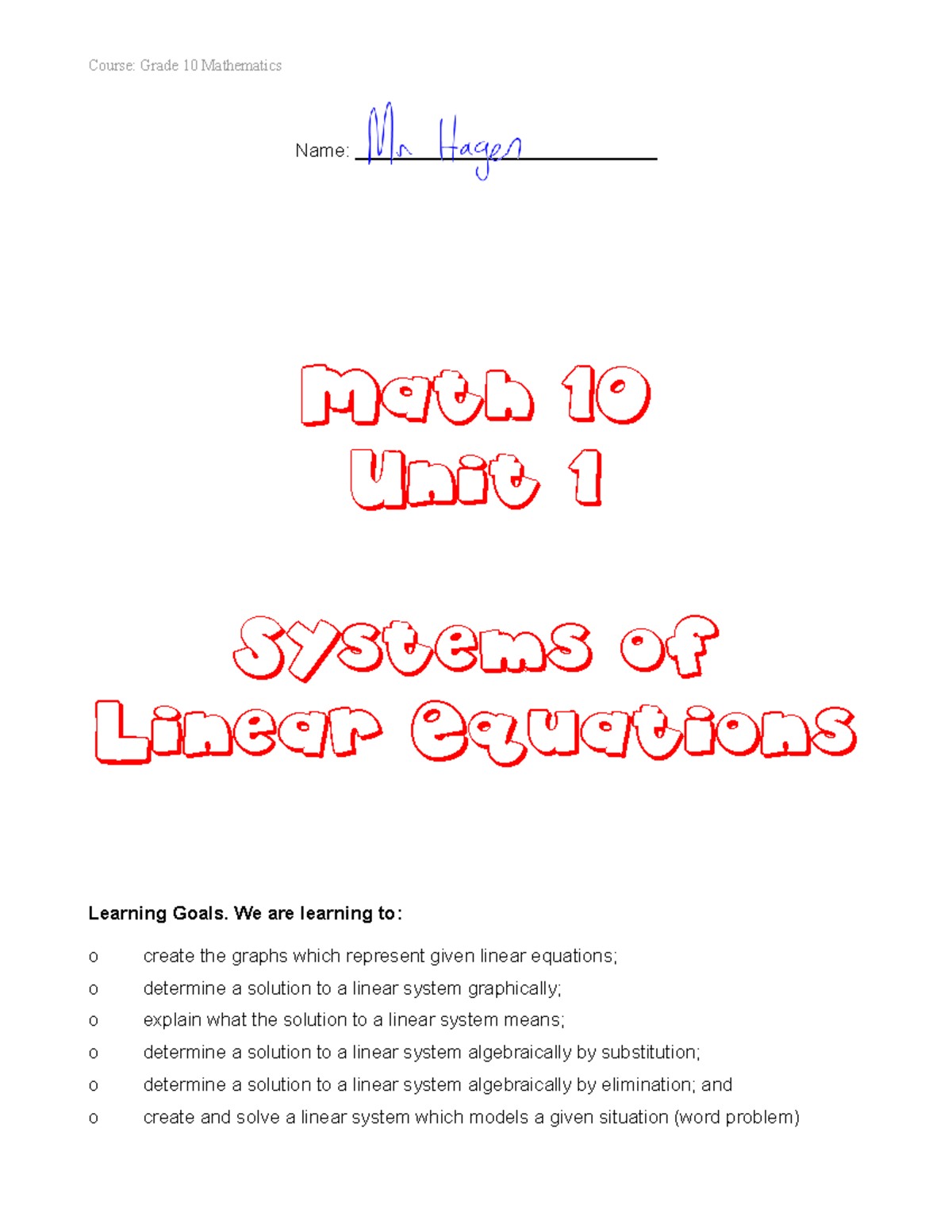 01Linear Systems Notes 2021 - Name: _____________________________ Math ...