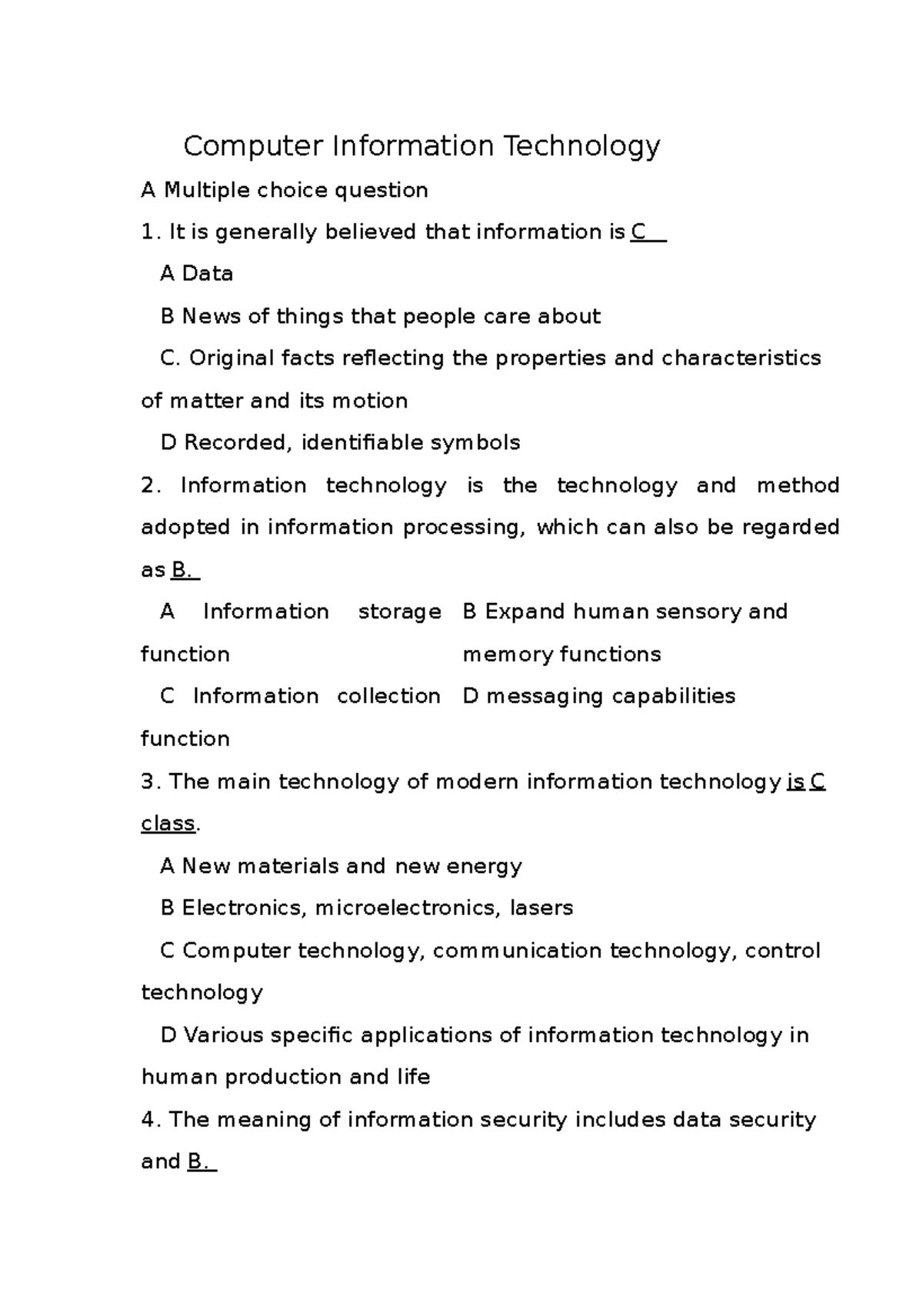 Computer Information Technology - Original facts reflecting the ...