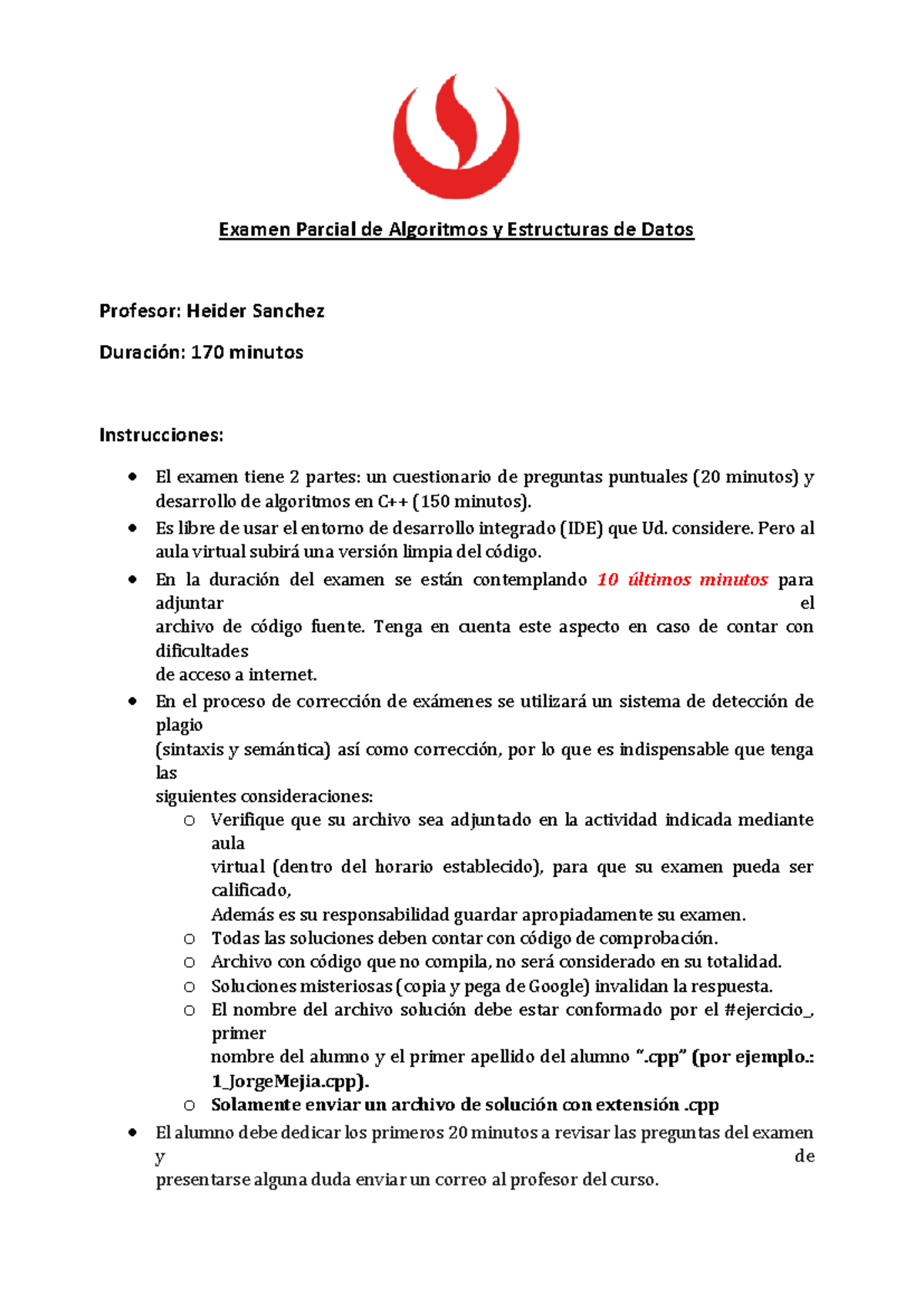 Examen Parcial 2022 0 Parcila 22 1 Examen Parcial De Algoritmos Y Estructuras De Datos