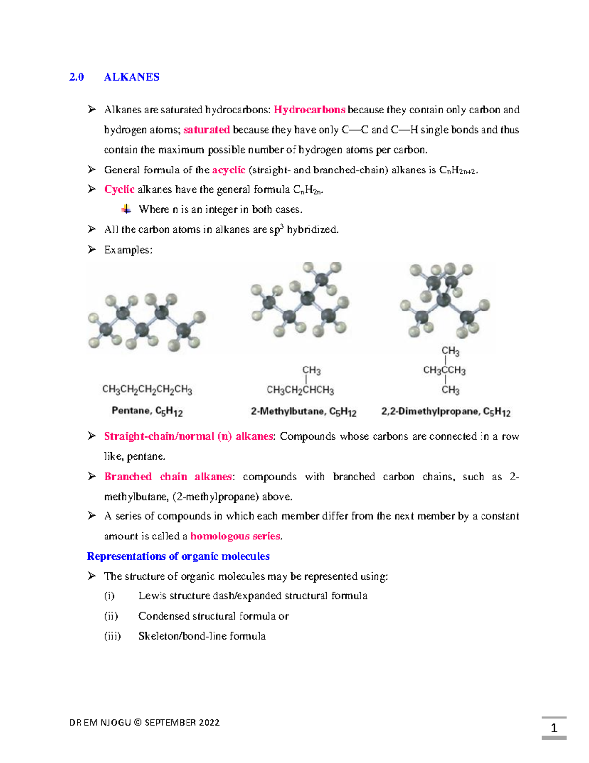 2.0 Alkanes - notes - 2 ALKANES Alkanes are saturated hydrocarbons ...