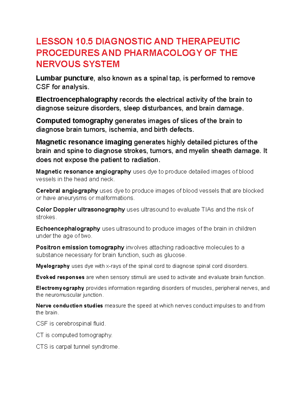 Lesson 10.5 Diagnostic AND Therapeutic Procedures AND Pharmacology OF ...