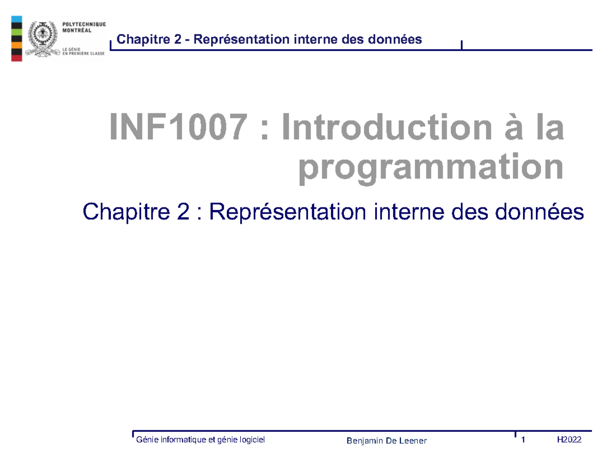 INF1007 Chapitre 2 - Génie informatique et génie logiciel Benjamin De ...