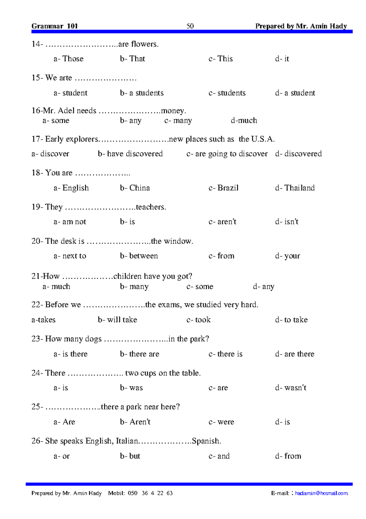 101 Grammar 50 Improve English Skills Grammar 101 Prepared By Mr