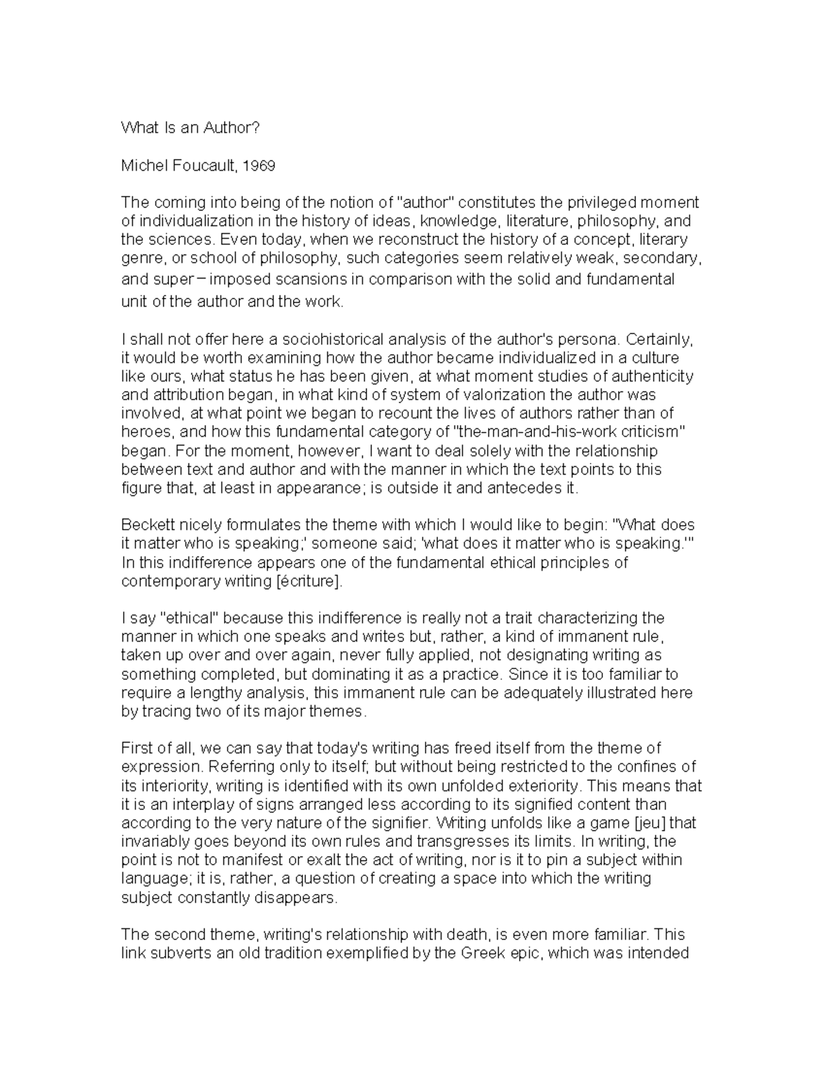 Foucault What Is An Author - What Is an Author? Michel Foucault The ...