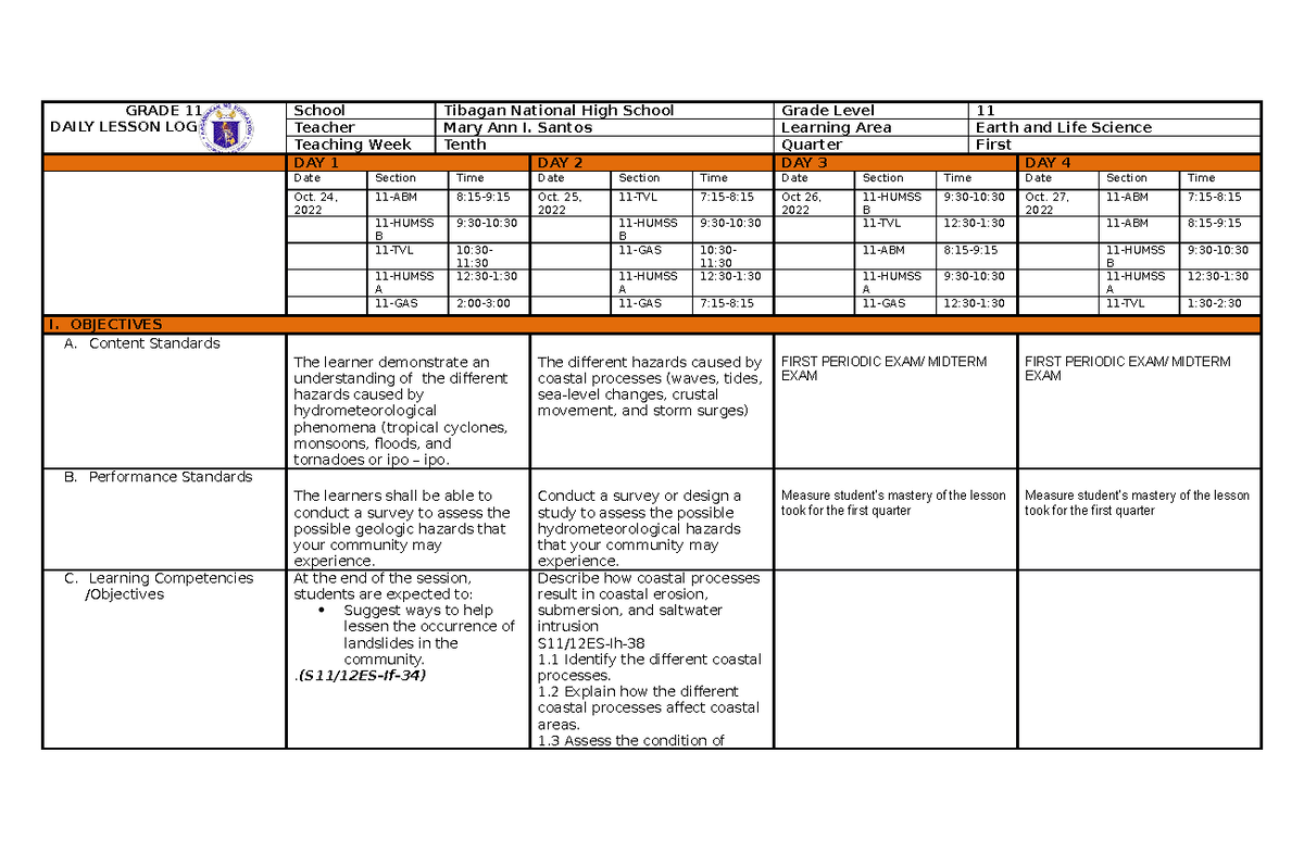 EAL 8th WEEK DLL - lesson plan - GRADE 11 DAILY LESSON LOG School ...