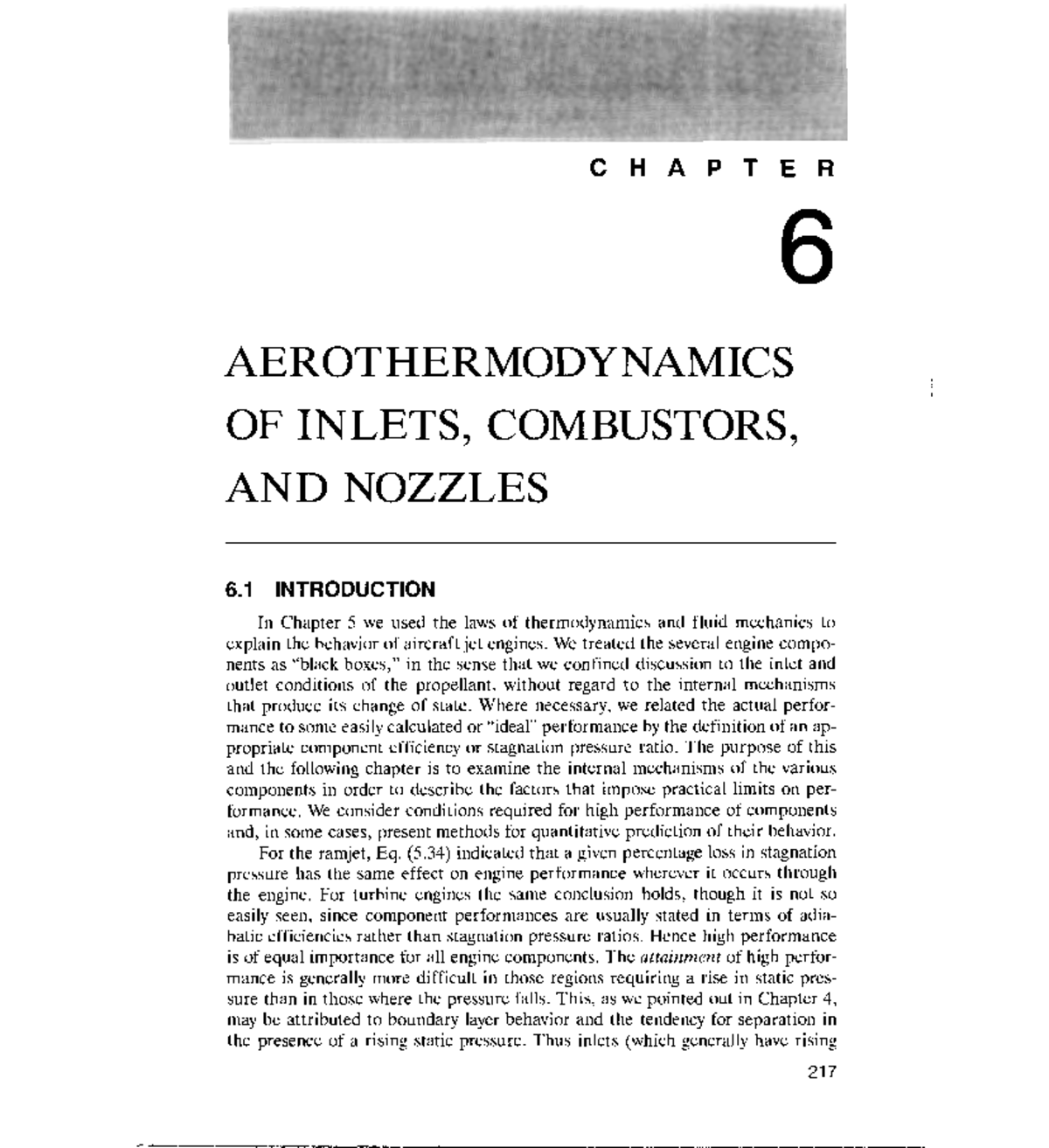 Hill & Peterson Chapter 6 - C H A P T E R 6 AEROTHERMODYNAMICS OF INLETS, COMBUSTORS, AND ...