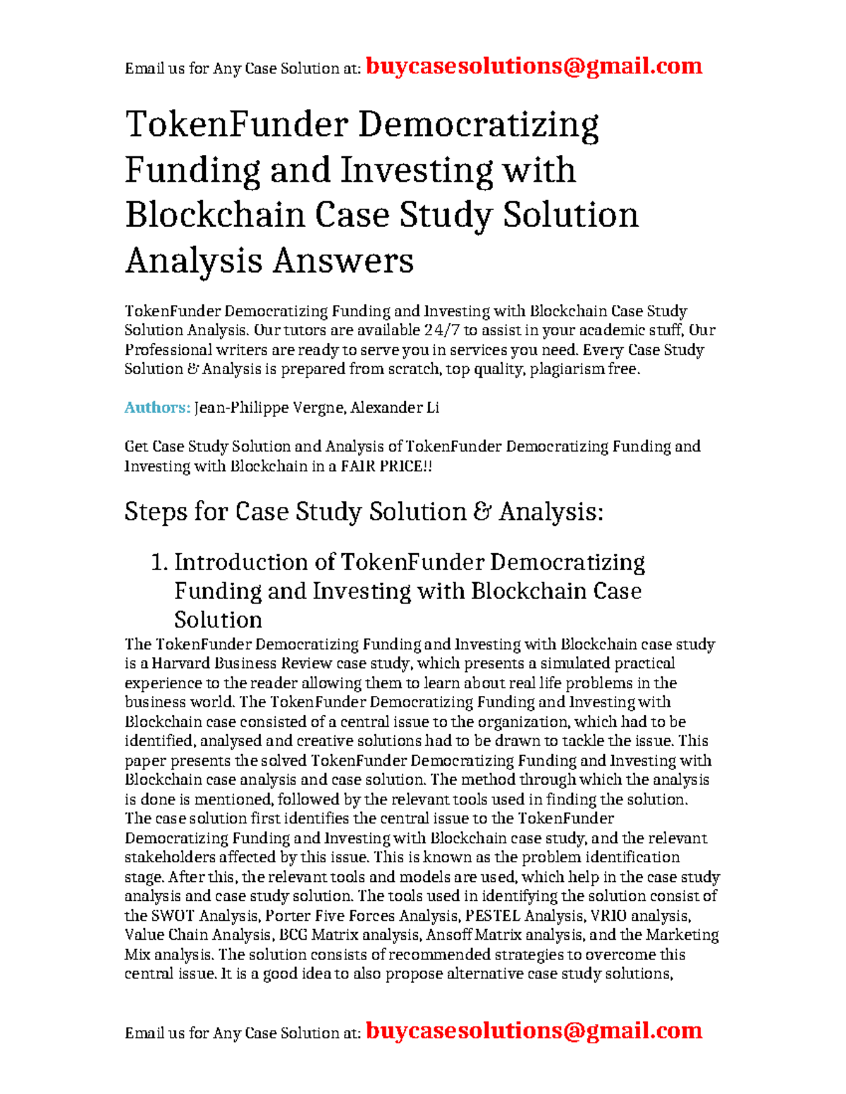 Case Solution TokenFunder Democratizing Funding and Investing with Blockchain - TokenFunder ...