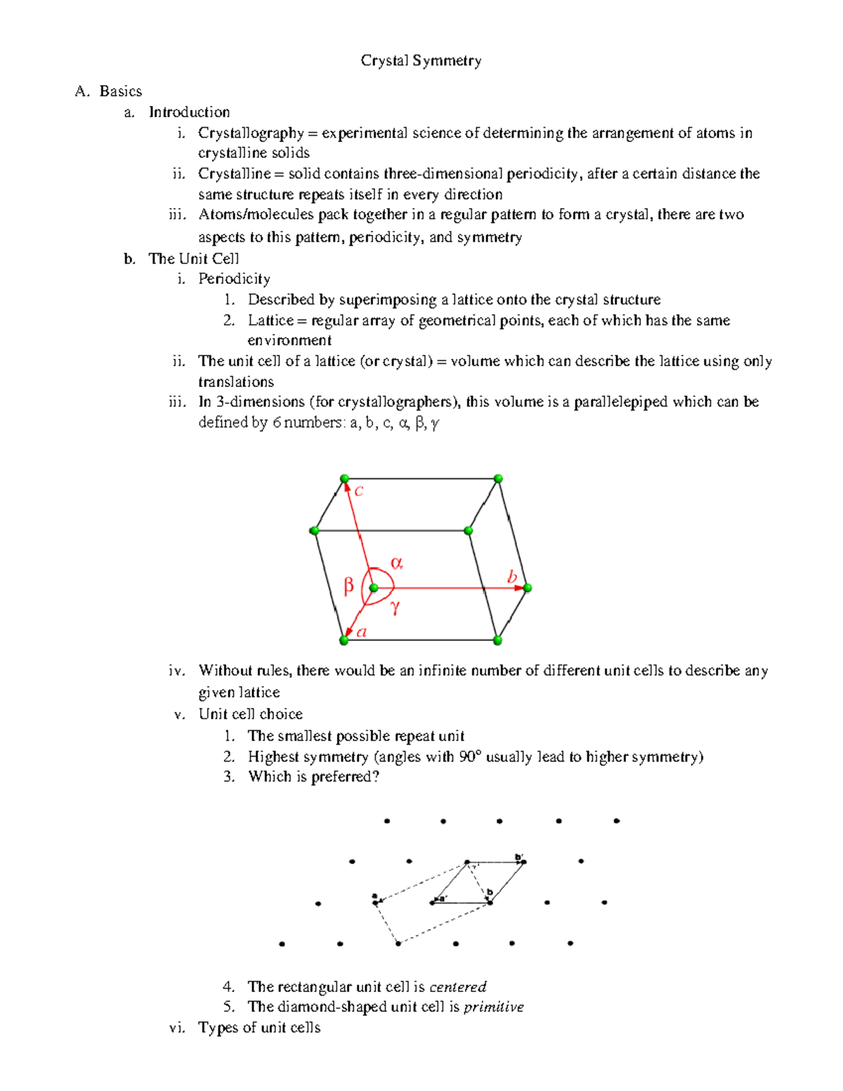 Crystallography Notes - Crystal Symmetry A. Basics a. Introduction i ...